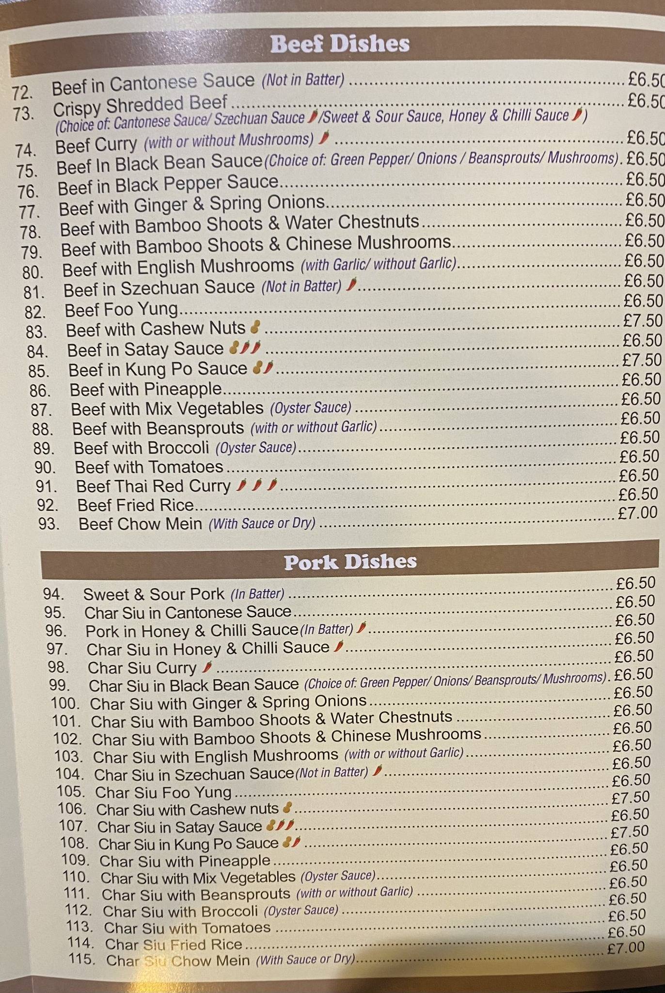Menu at Sun Sing restaurant, Nantwich