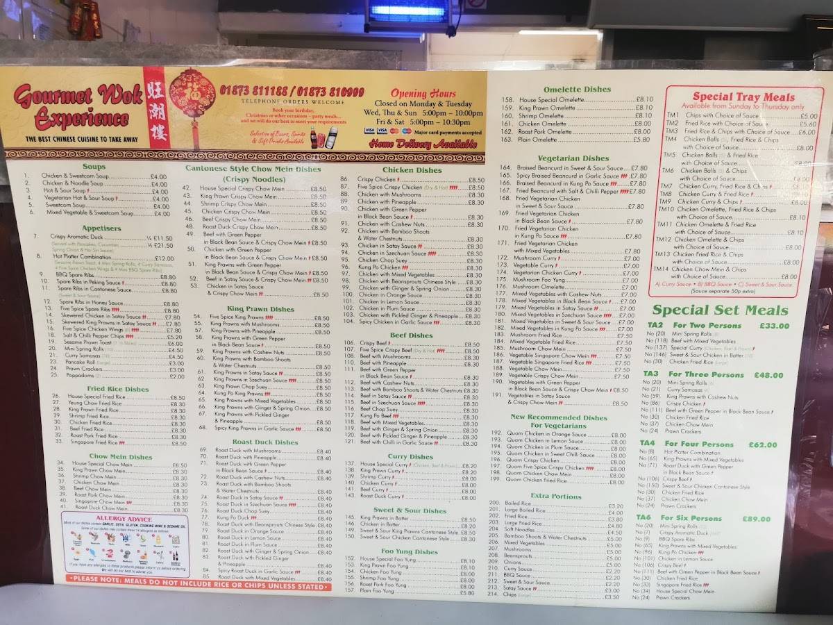 Menu at Gourmet Wok Experience fast food, Crickhowell