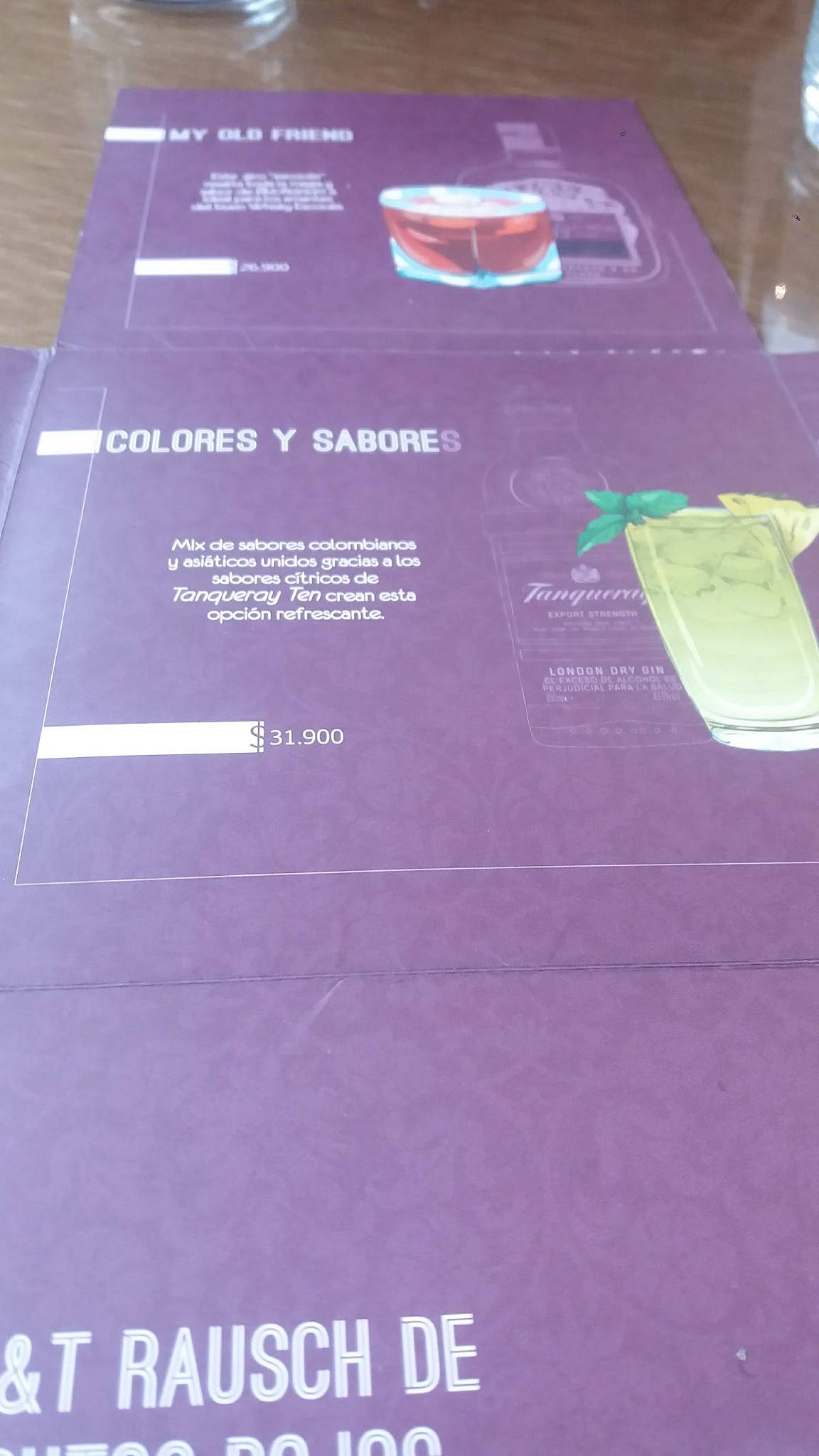 Carta del restaurante Criterión, Bogotá