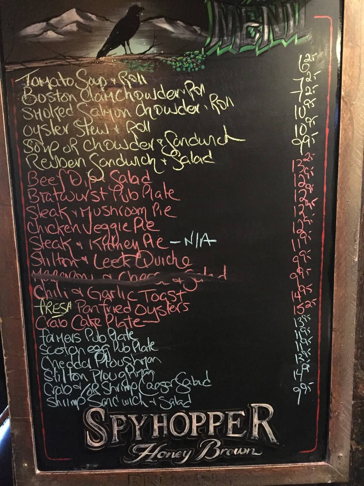 Menu at Crow & Gate Pub, Nanaimo