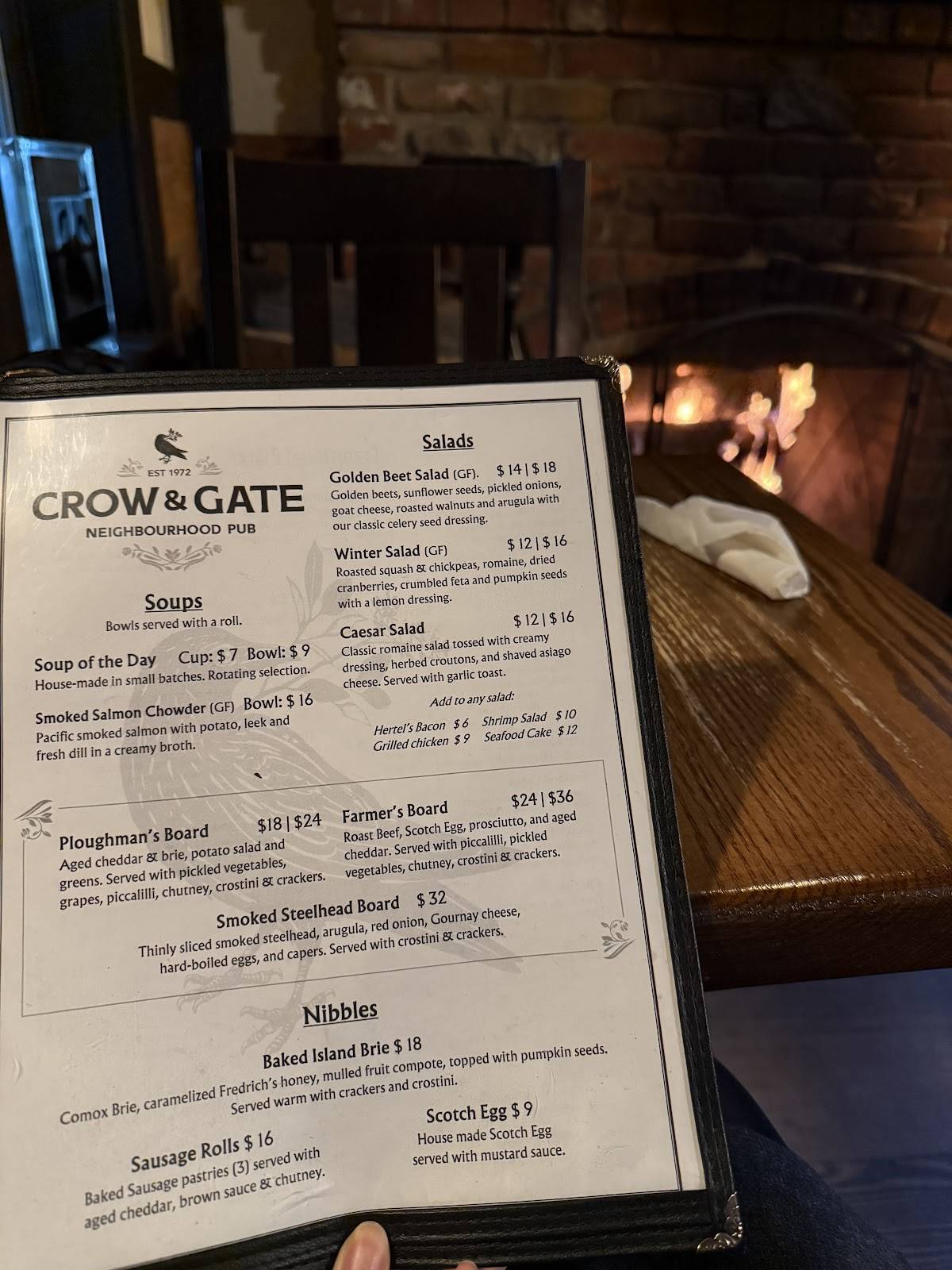 Menu at Crow & Gate Pub, Nanaimo