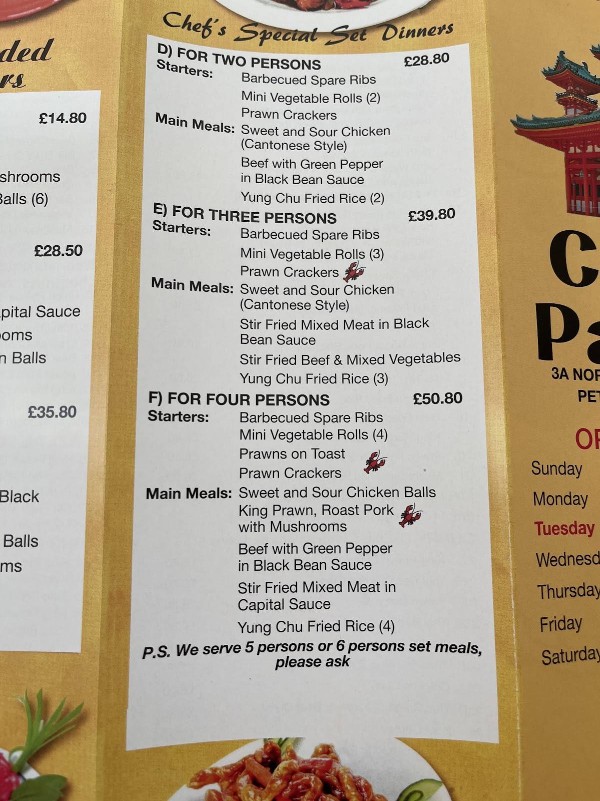 Menu at China Palace fast food, Peterborough
