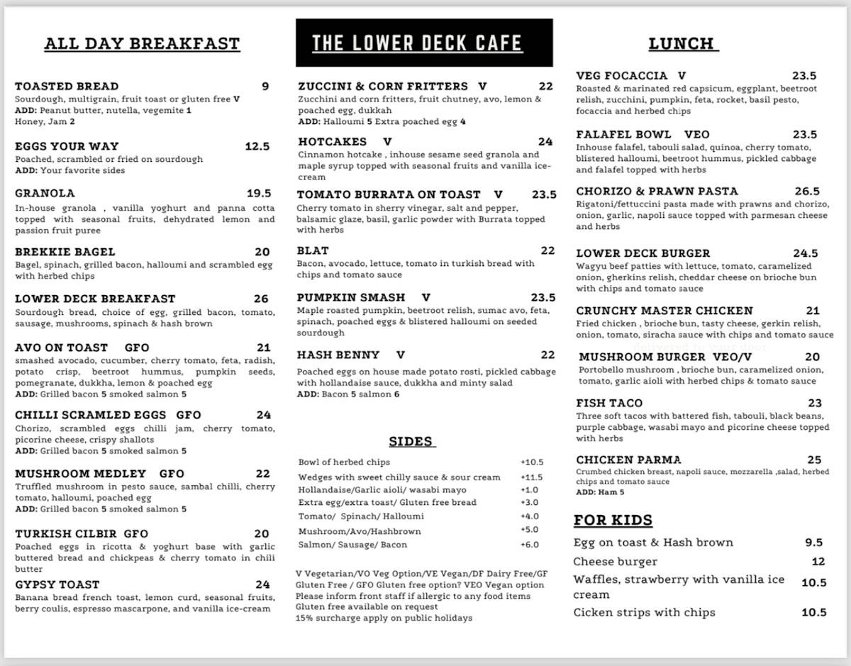 Menu at The Lower Deck Cafe., Croydon