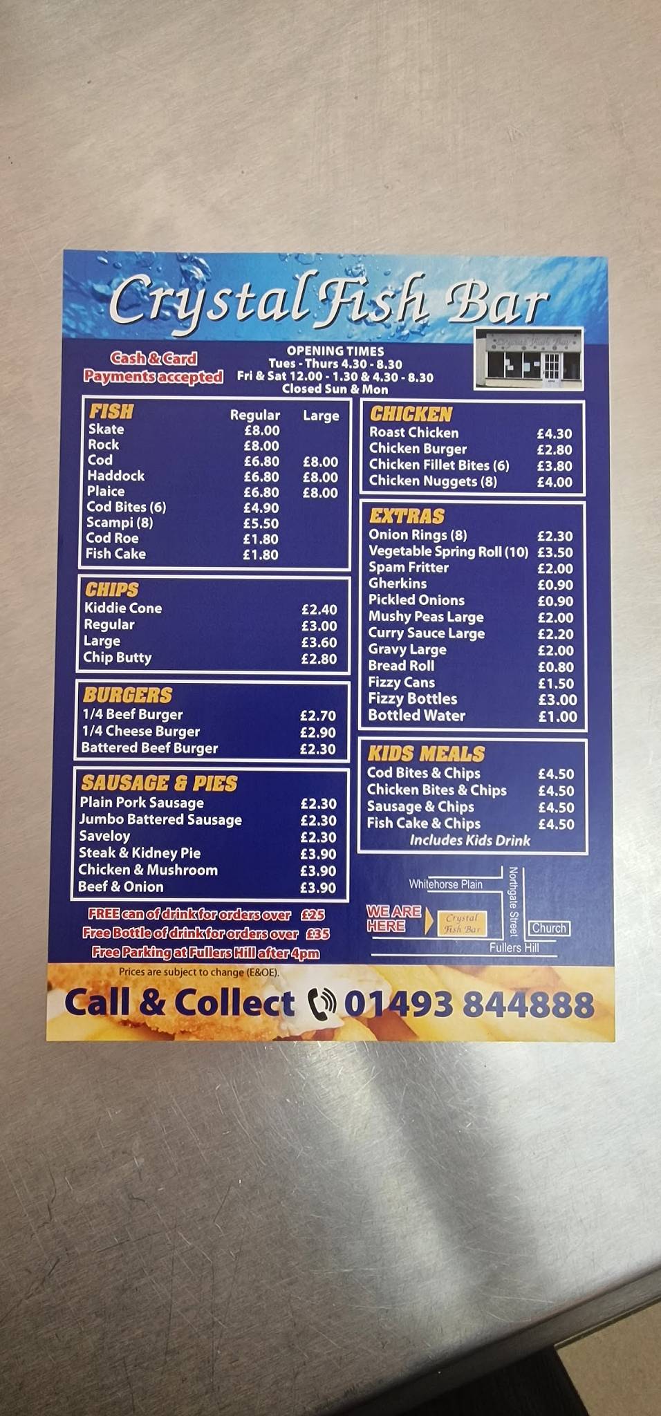 Menu at Crystal Fish Bar, Great Yarmouth