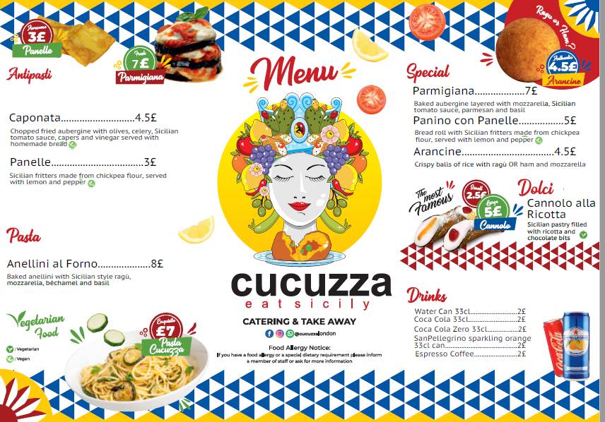 Menu at Cucuzza restaurant, London