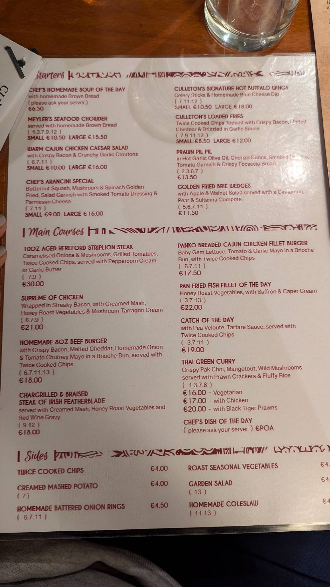 Menu at Culletons of Kilrane pub & bar, Kilrane