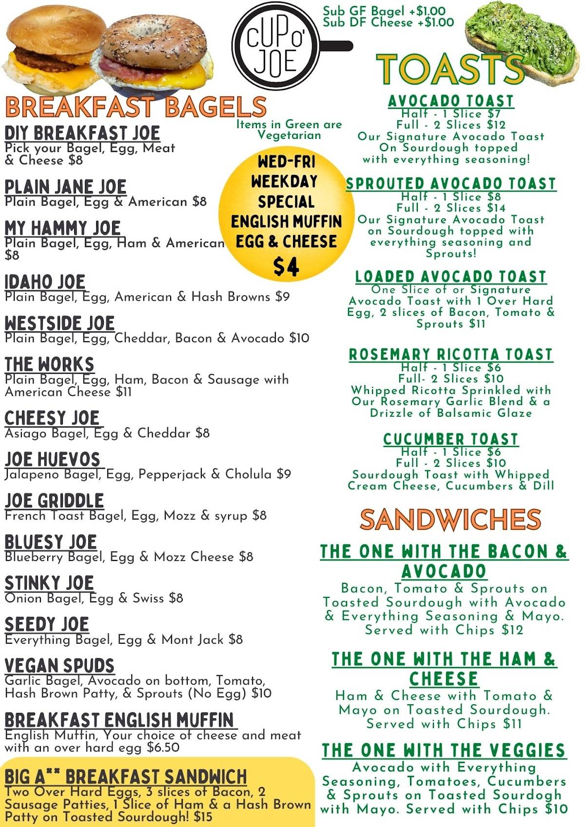 Menu at Cup O’ Joe Coffee House, Twin Lakes