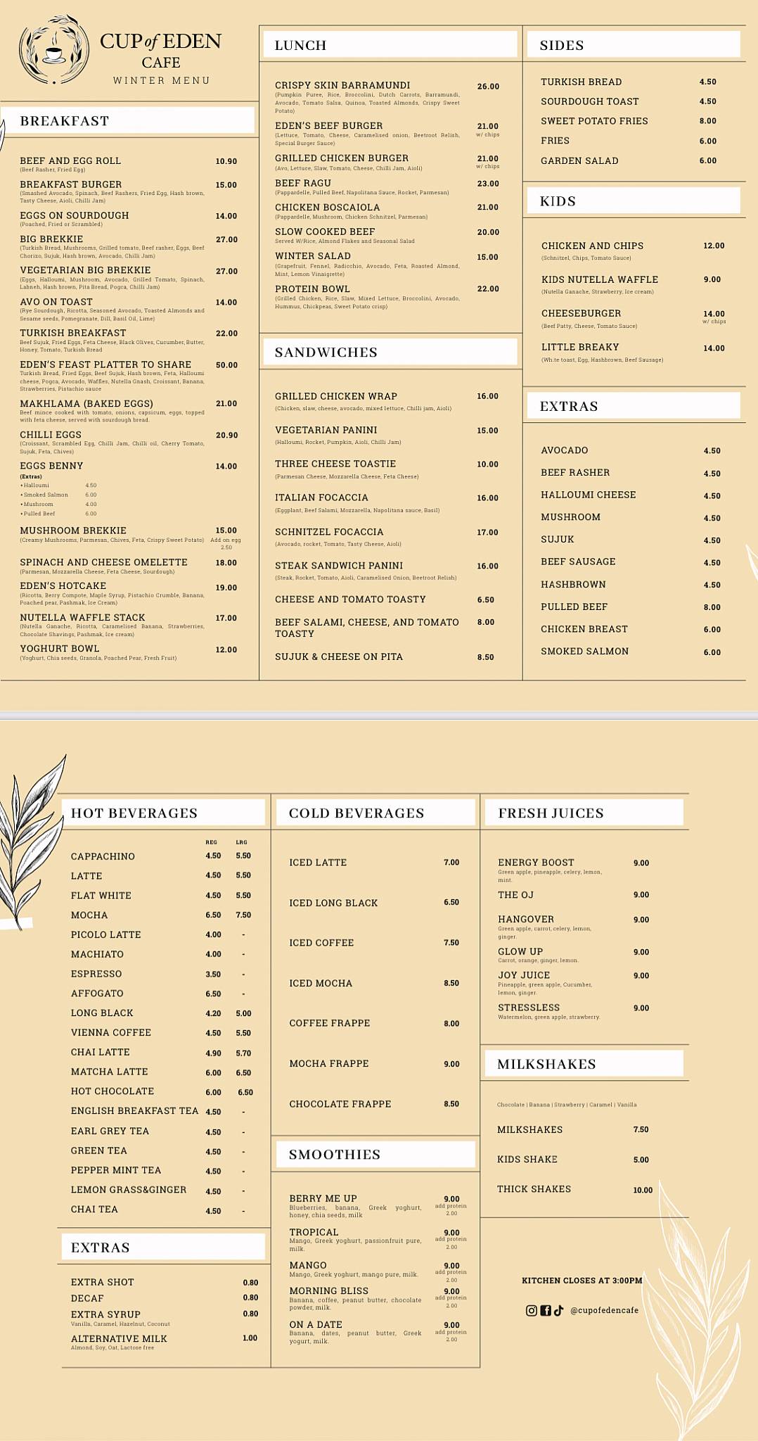 Menu at Cup Of Eden Cafe, Mount Druitt