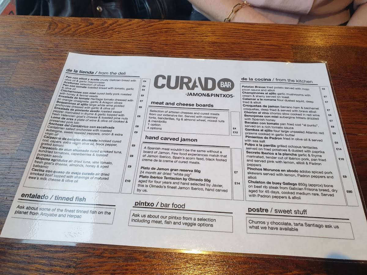 Menu at Curado Bar, Cardiff