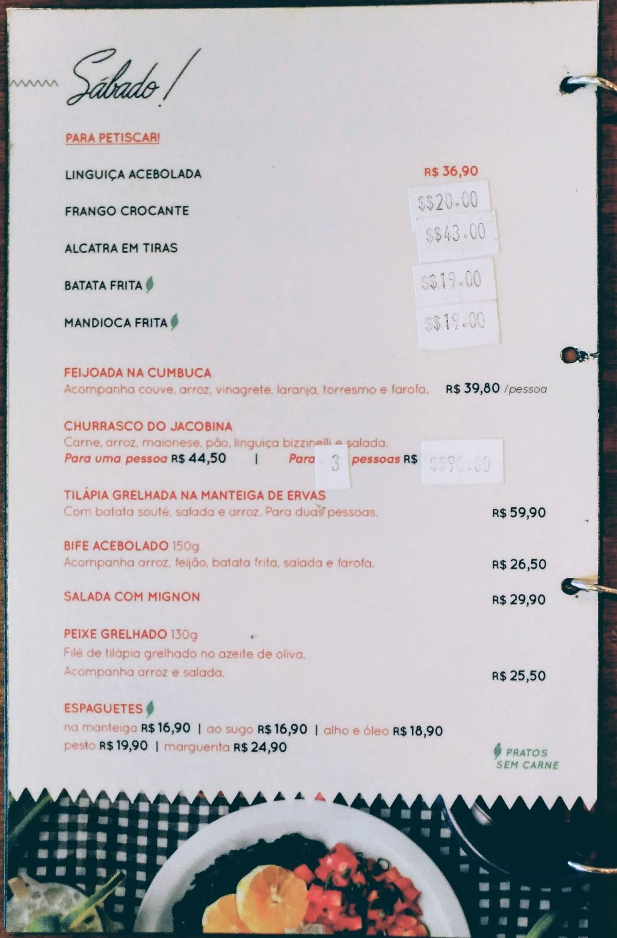 Menu em Jacobina Bar, Curitiba