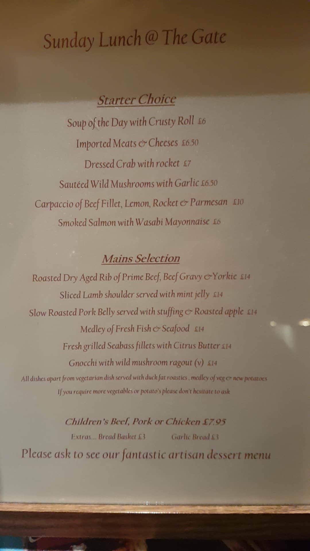 Menu at The Gate Llanfrechfa pub & bar, Cwmbran