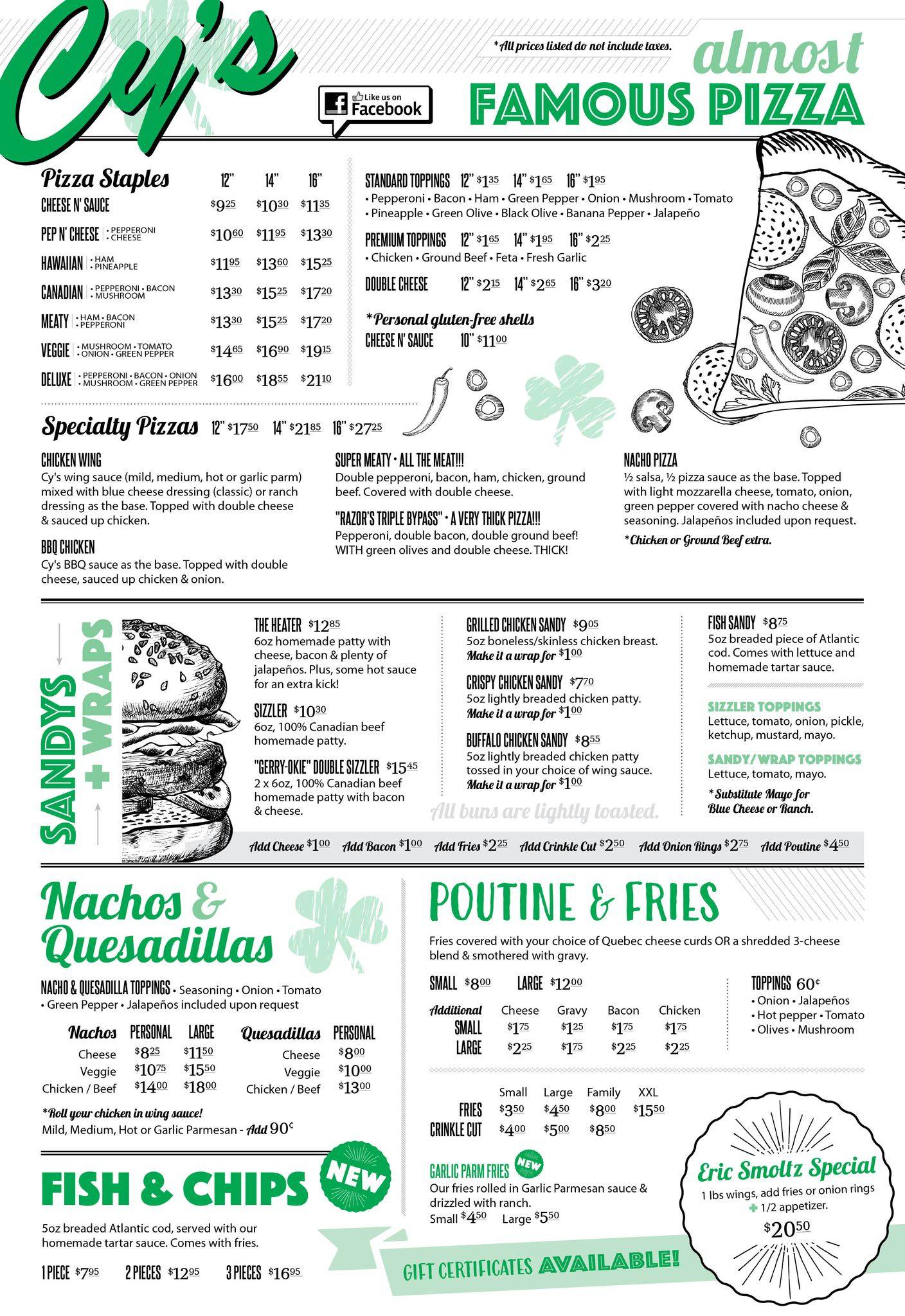 Menu at Cy's Bowling Lanes & Lounge restaurant, Aylmer