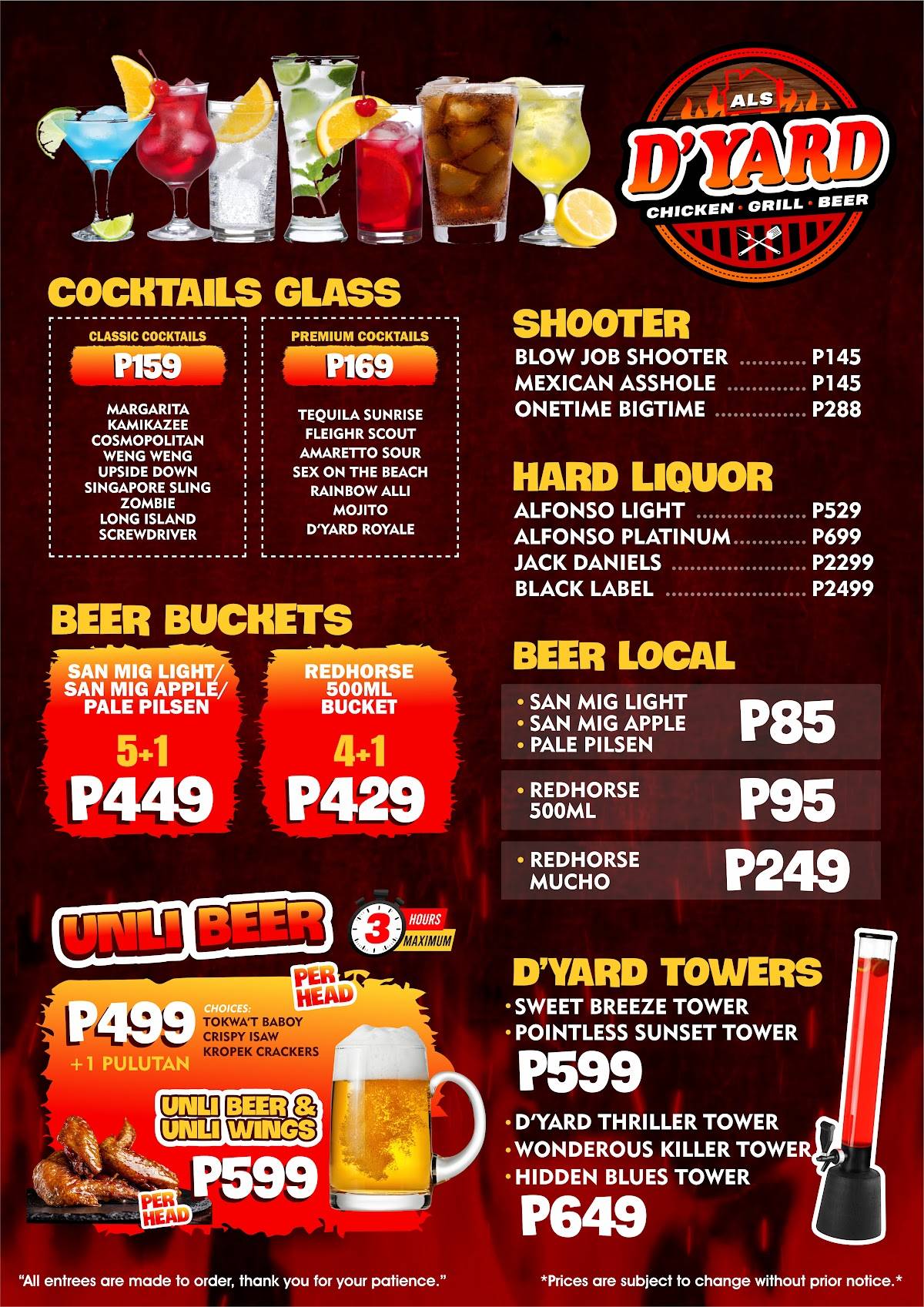 Carta de D' Yard Chicken & Grill Resto Bar, Cainta