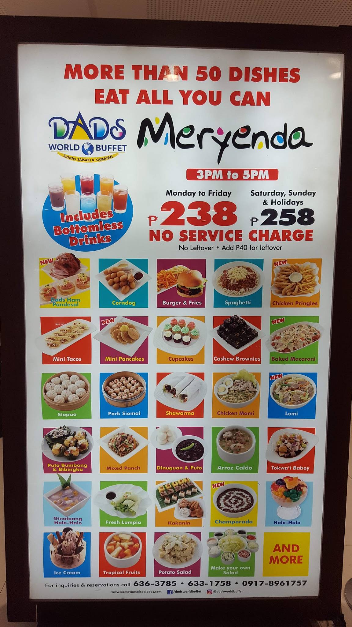 Menu at DADS World Buffet restaurant, Mandaluyong, SM Megamall