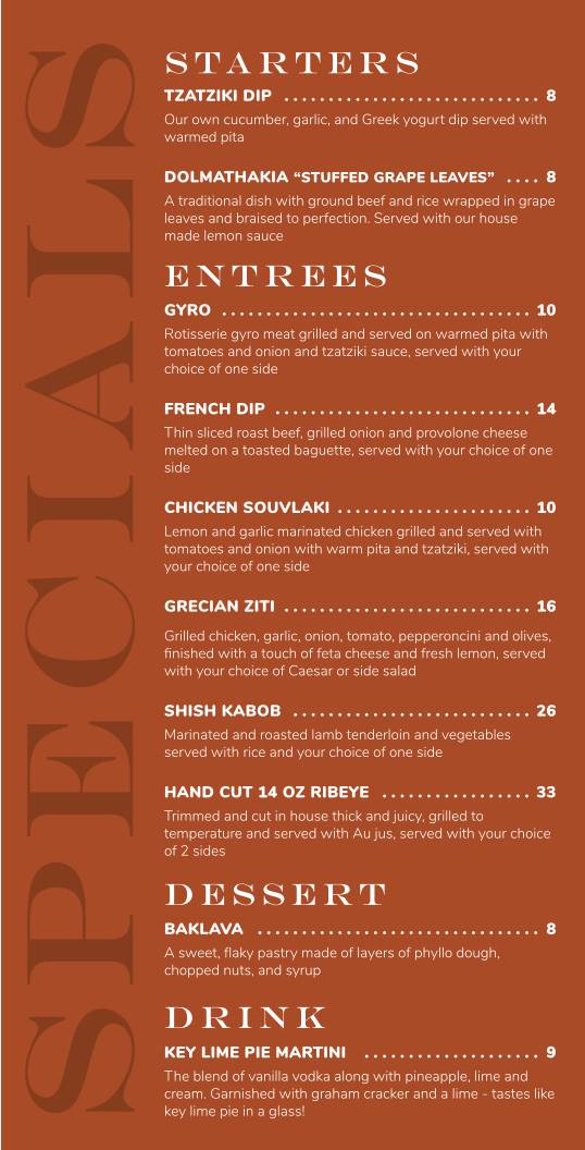 Menu at DJ's Restaurant, Salisbury