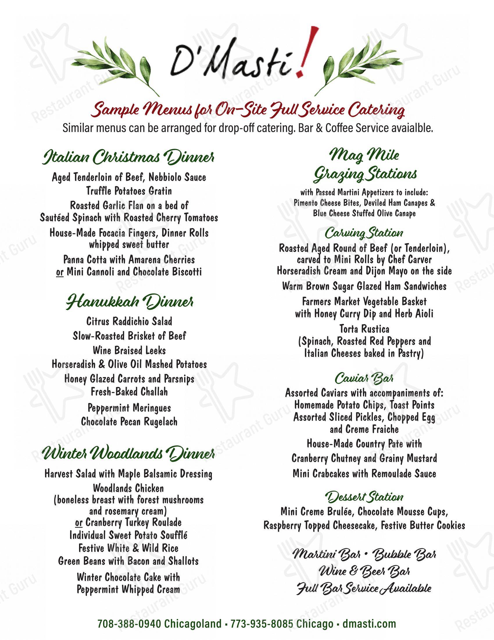 Menu at D'Masti Catering restaurant, Blue Island