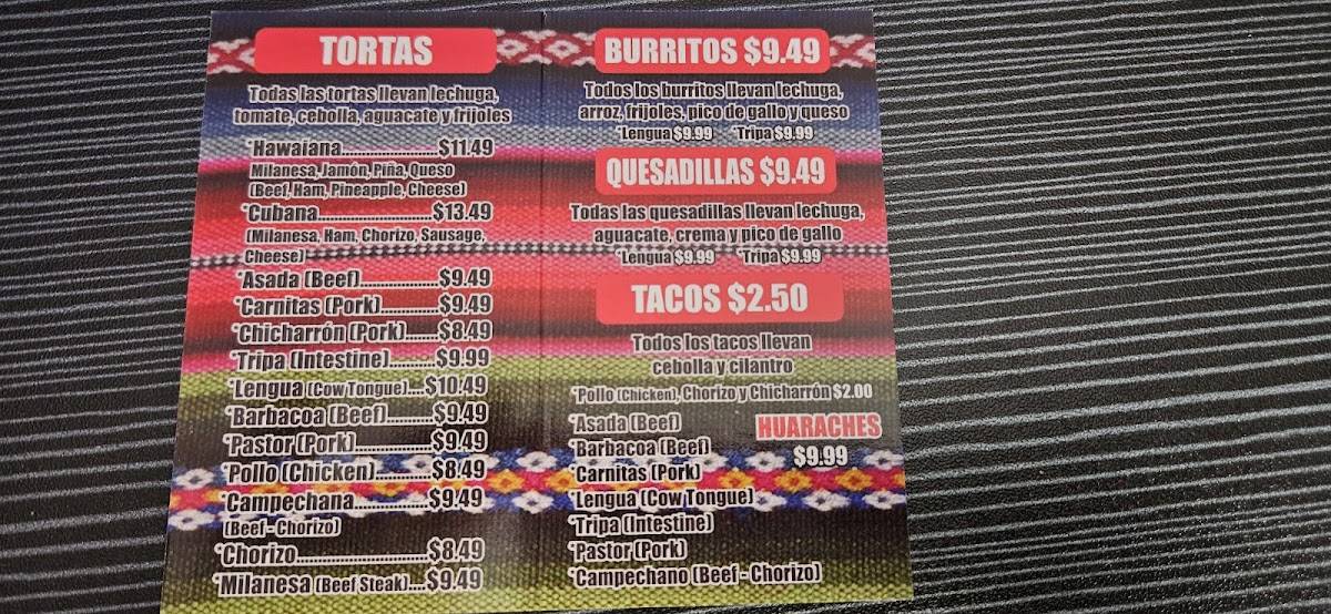 Menu at DOÑA SUSY TAQUERIA restaurant, Benbrook, 900 Winscott Rd