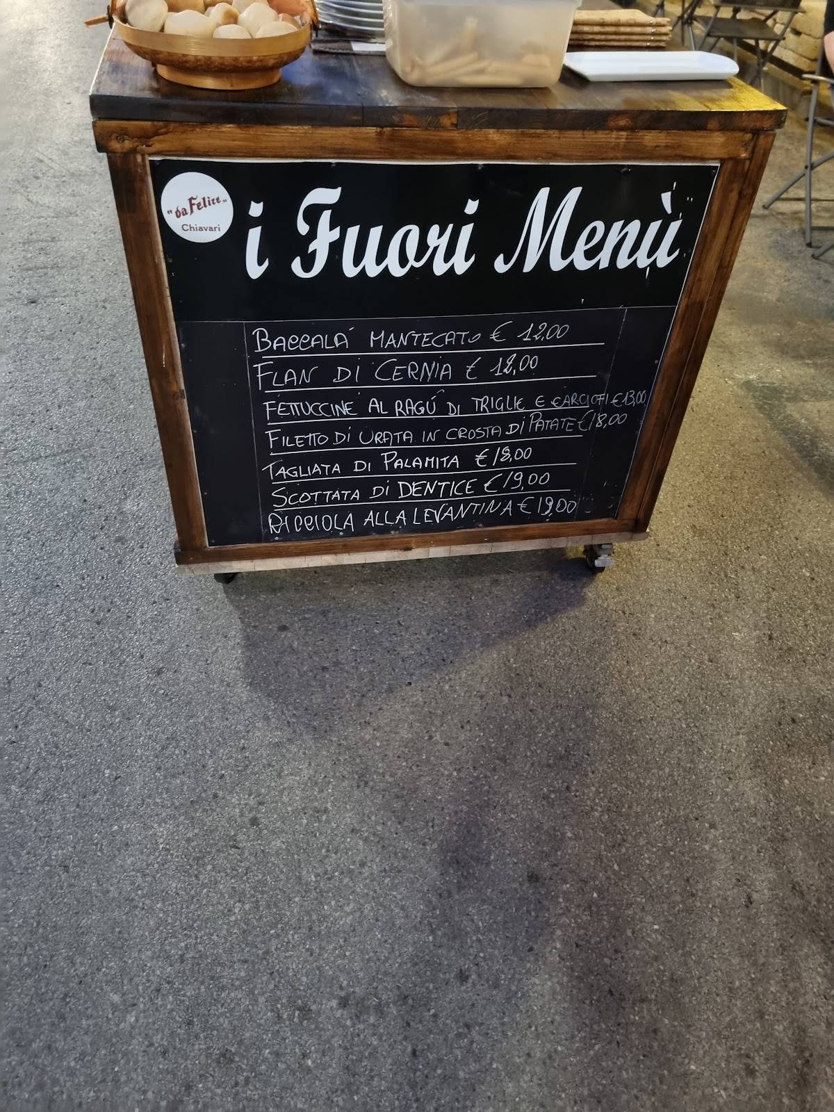 Menu da Da Felice ristorante, Chiavari
