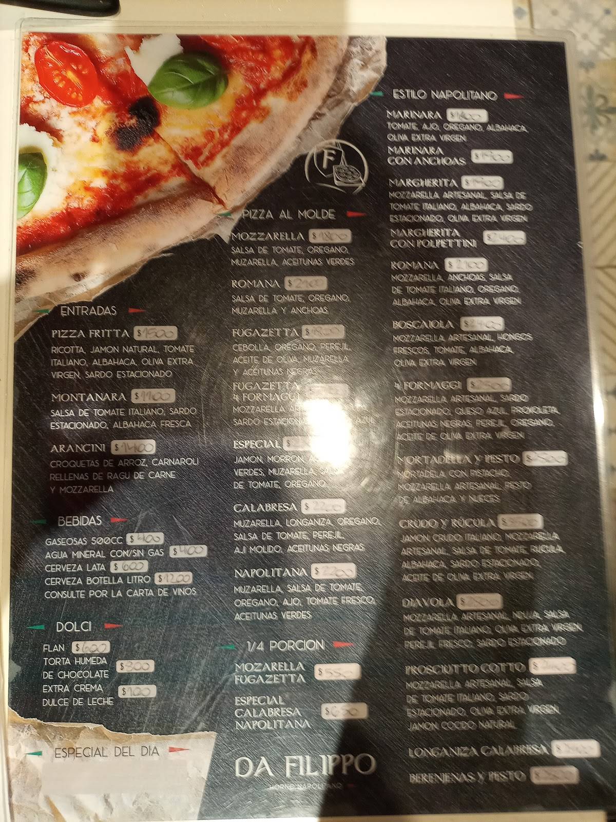 Menu at Da Filippo Pizza pizzeria, Mar del Plata