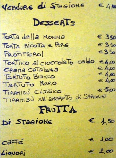 Menu da Trattoria Da Francesco ristorante, Roma, Via Casilina