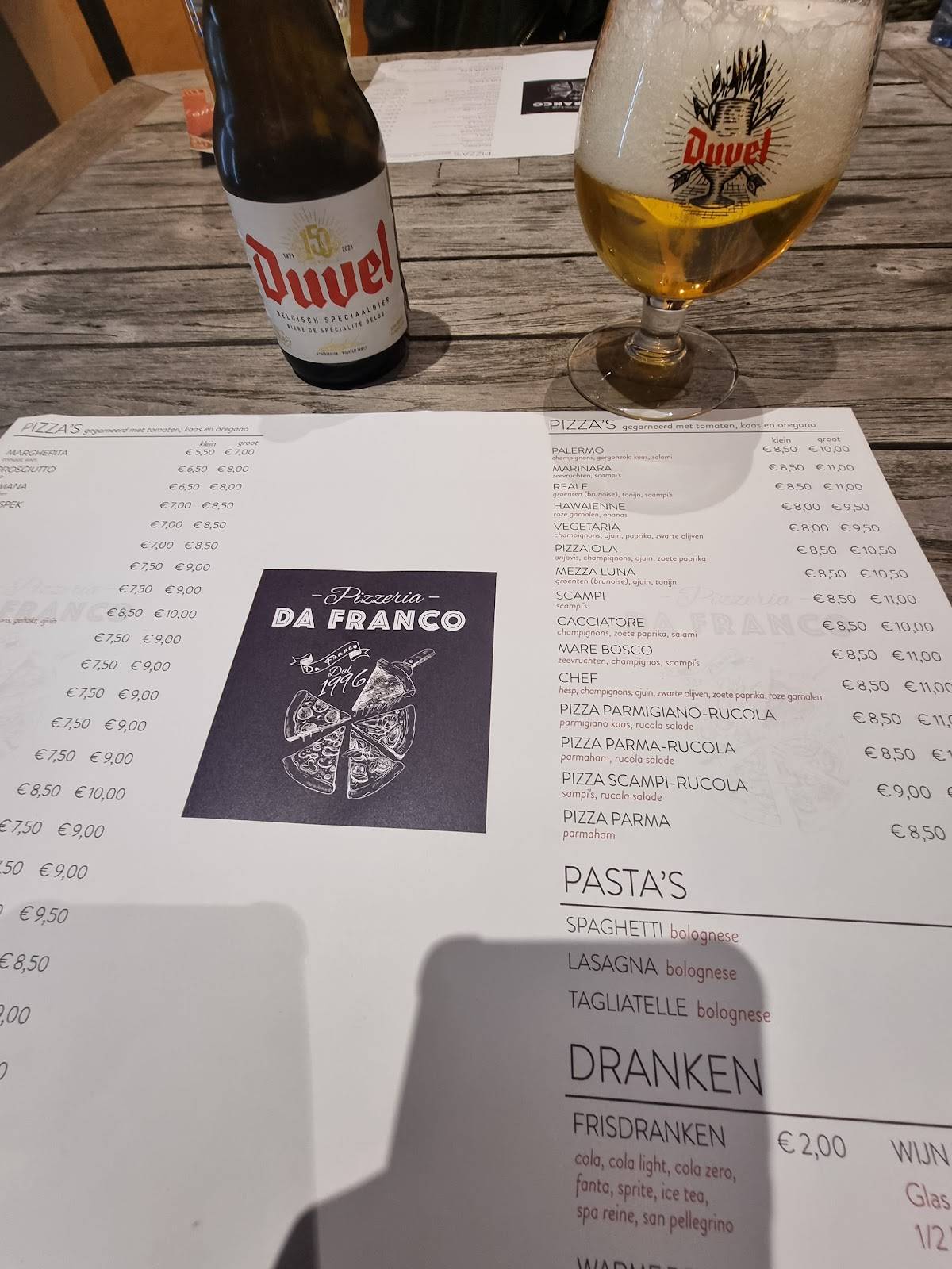 Menu at Da Franco, Peer
