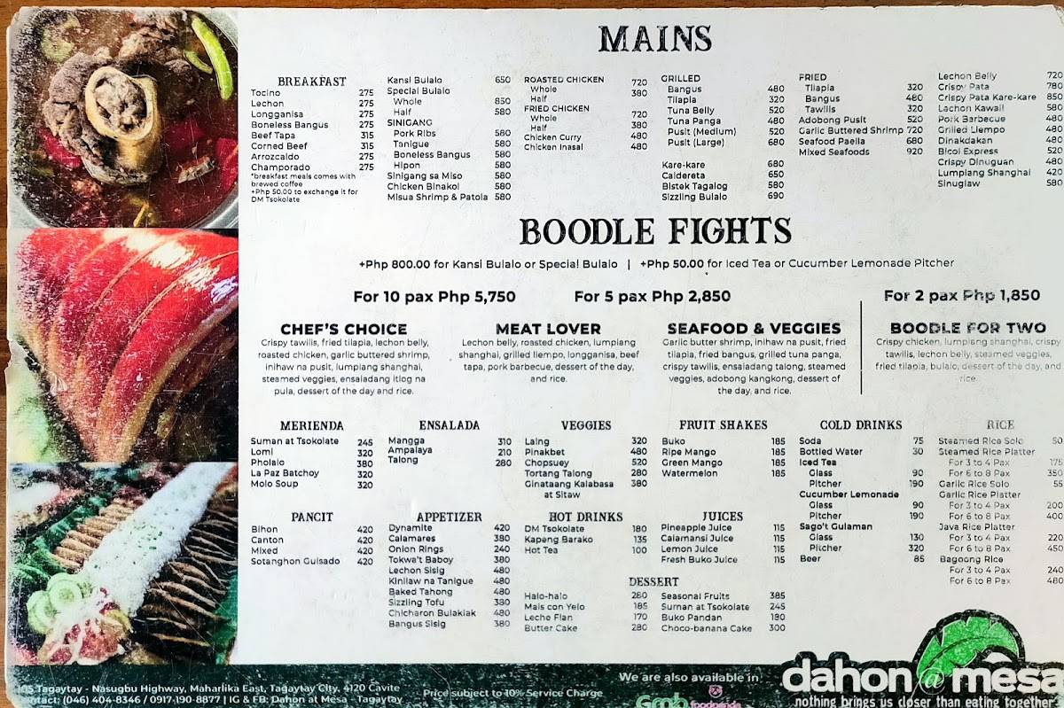 Menu at Dahon at Mesa - Tagaytay restaurant, Tagaytay
