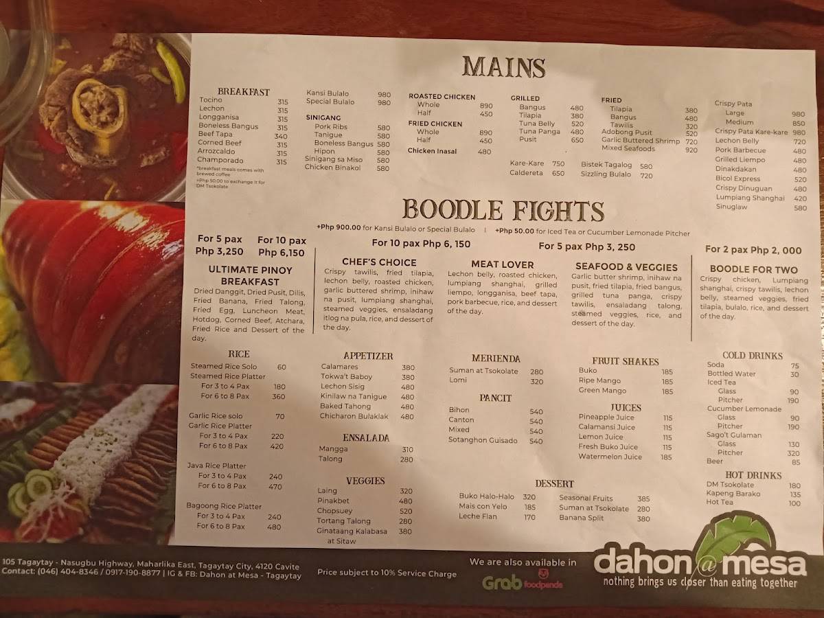 Menu at Dahon at Mesa - Tagaytay restaurant, Tagaytay