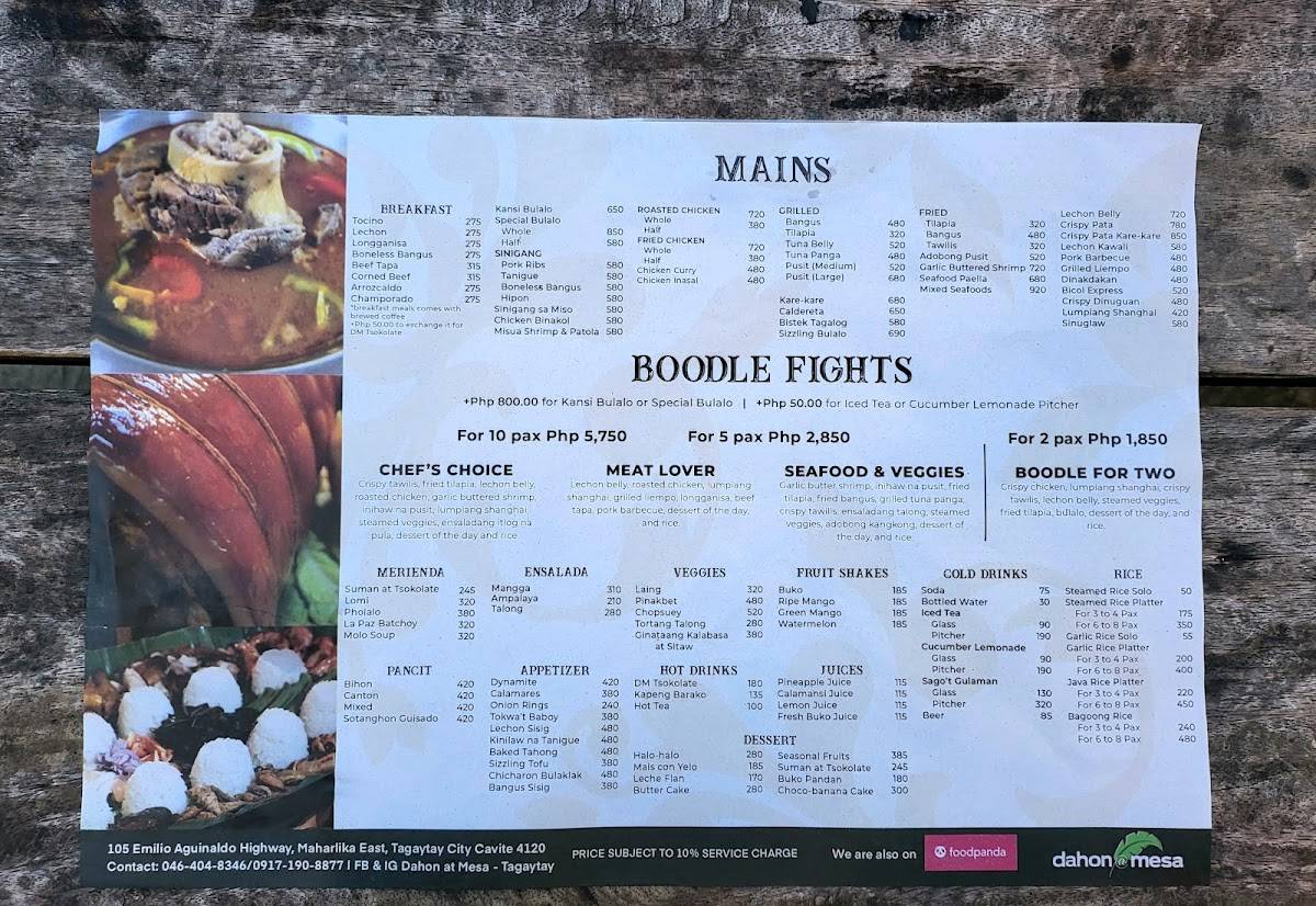 Menu at Dahon at Mesa - Tagaytay restaurant, Tagaytay