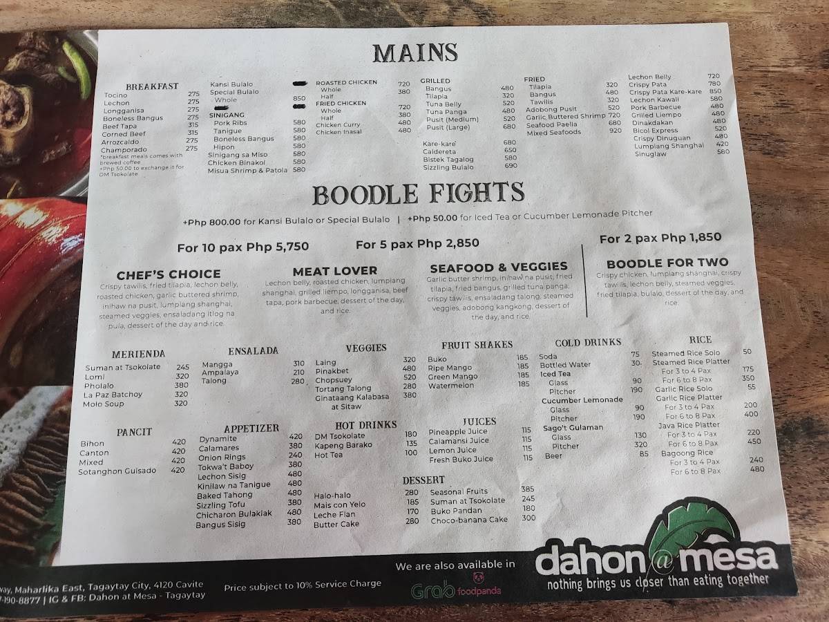 Menu at Dahon at Mesa - Tagaytay restaurant, Tagaytay