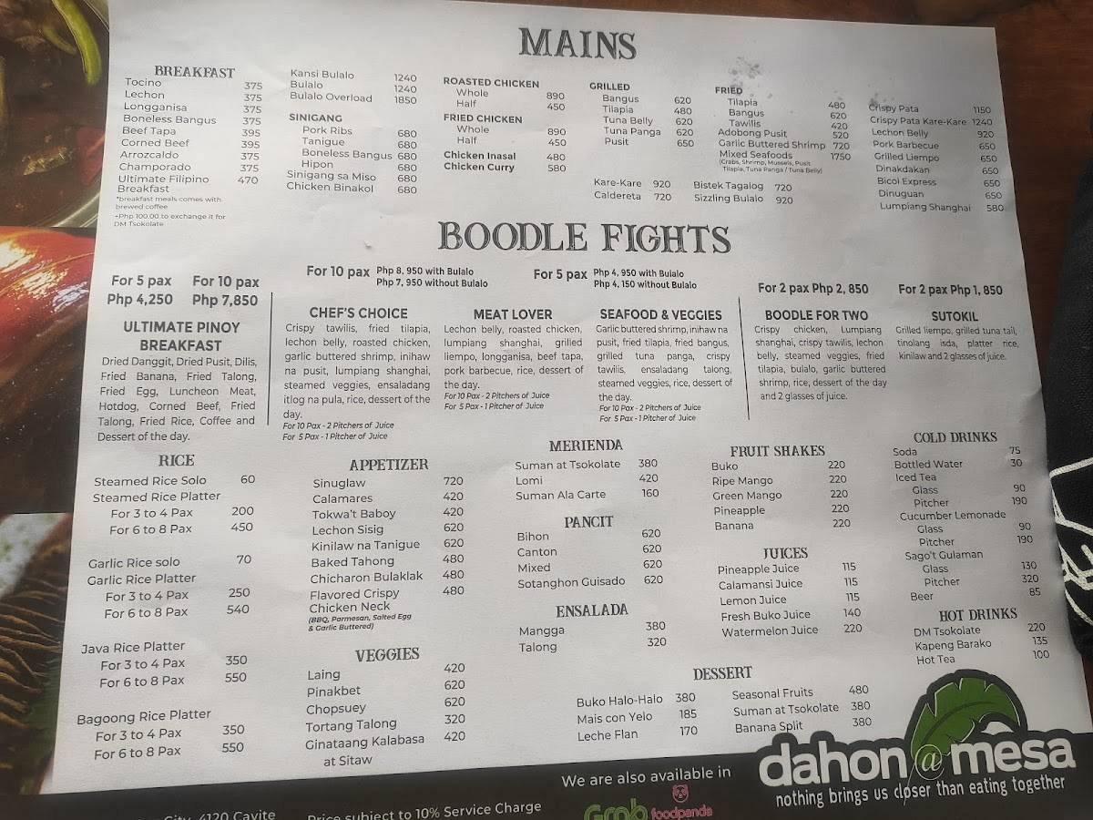 Menu at Dahon at Mesa - Tagaytay restaurant, Tagaytay