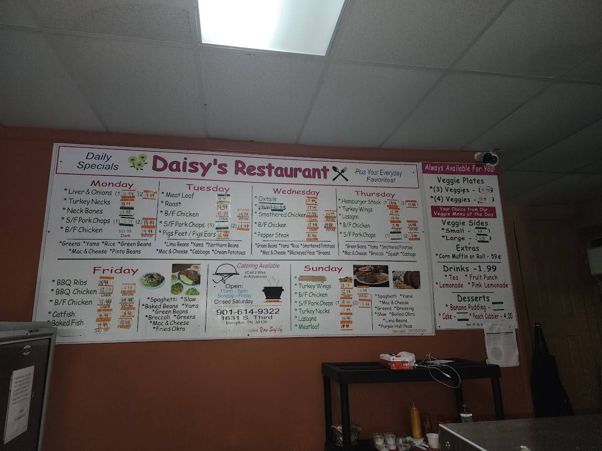 Menu at Daisy's Restaurant, Memphis, S 3rd St
