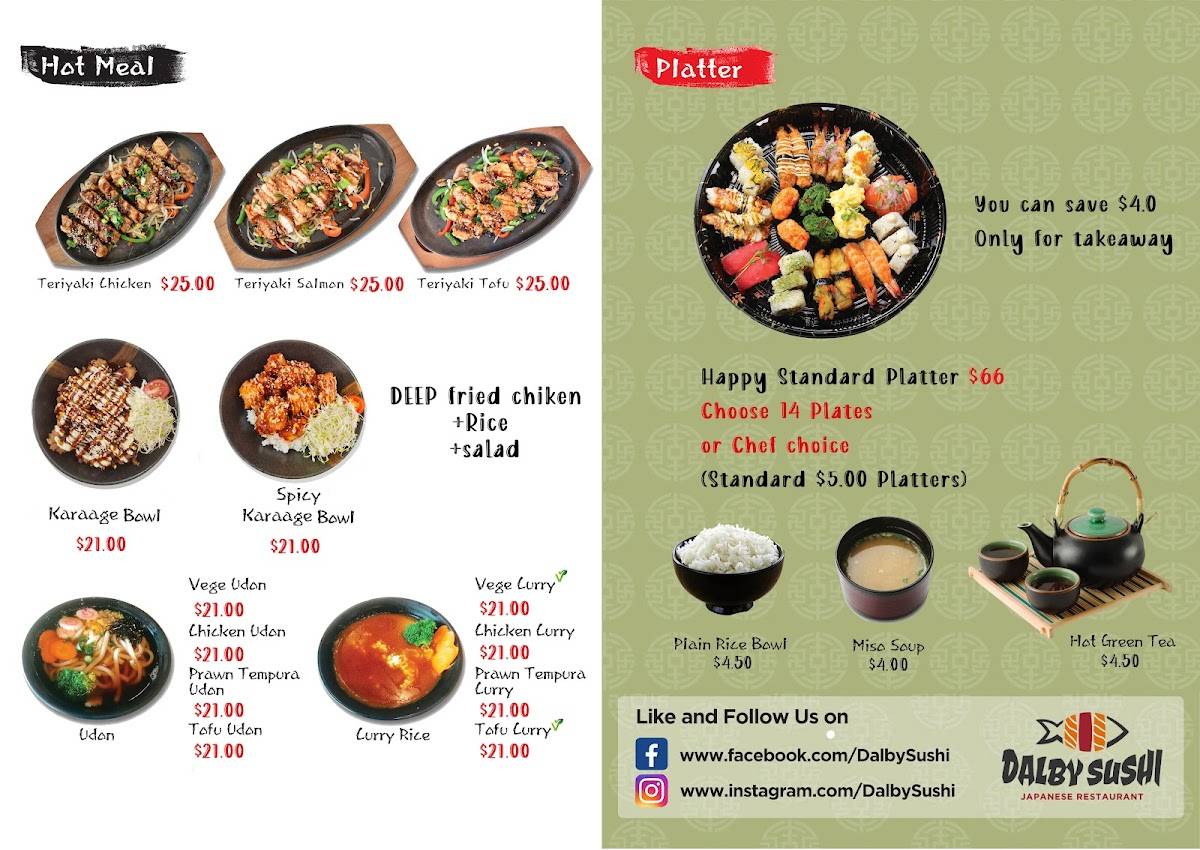 Menu at Dalby Sushi restaurant, Dalby