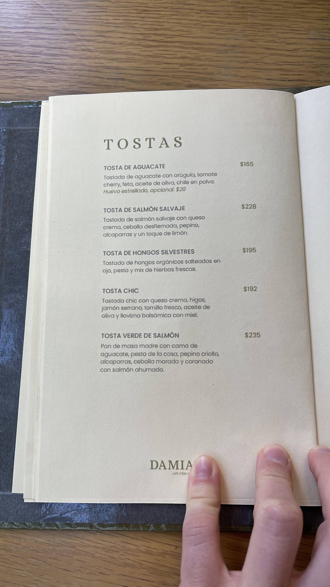 Carta de Damiana, Café y Libros, Guadalajara