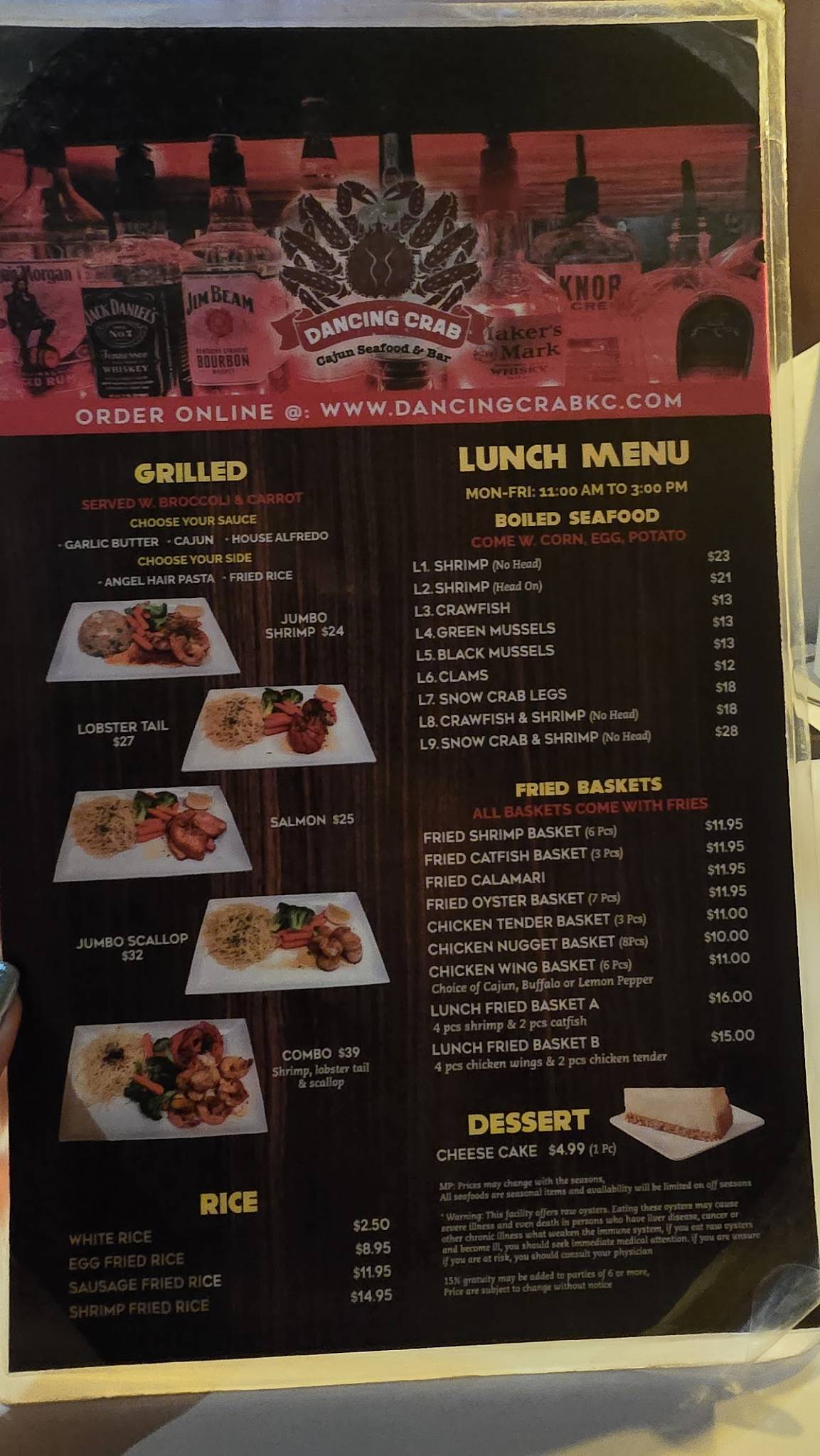 Menu at Dancing Crab Cajun Seafood & Bar, Kansas City