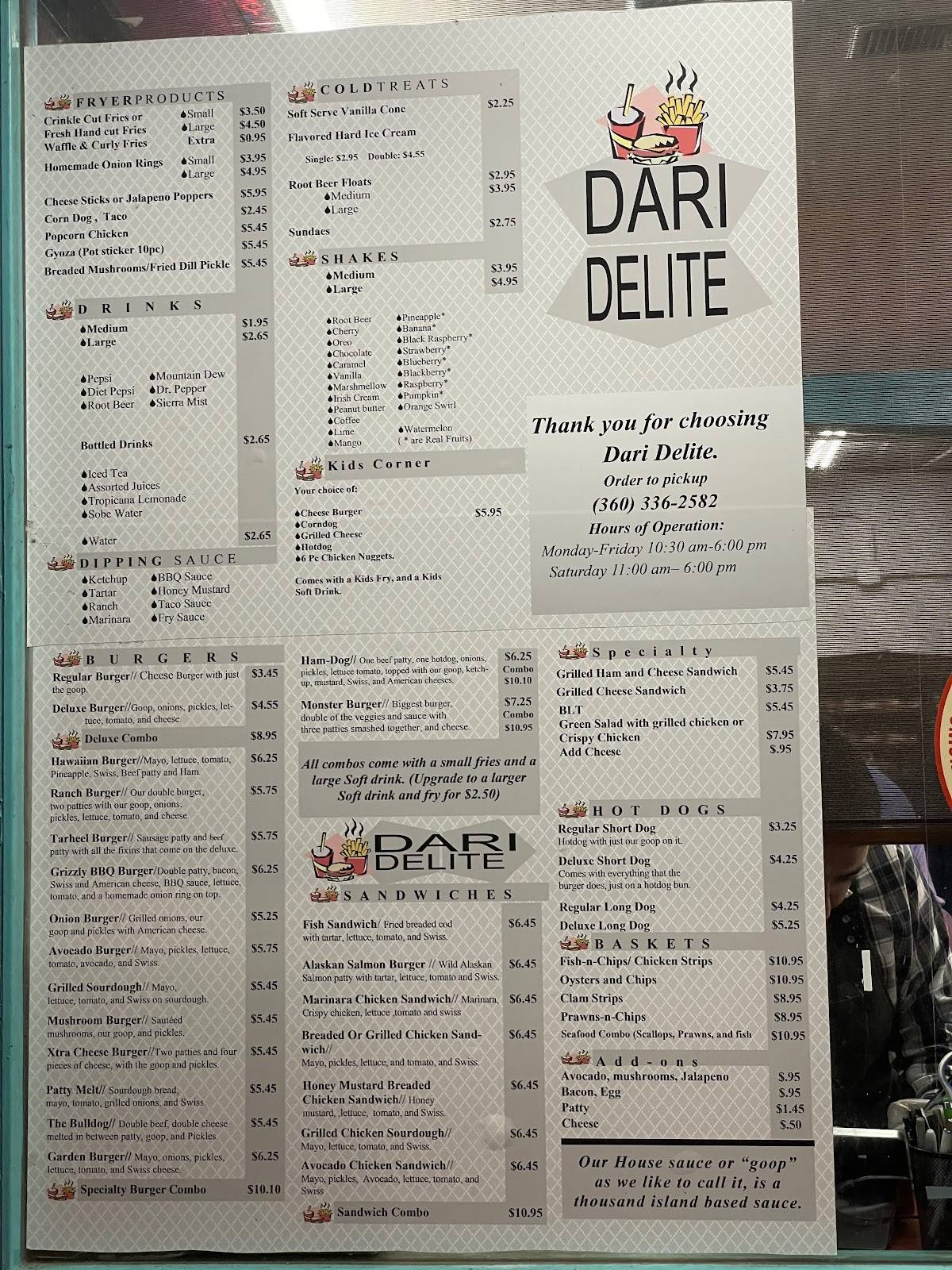 Menu at Dari Delite restaurant, Mount Vernon