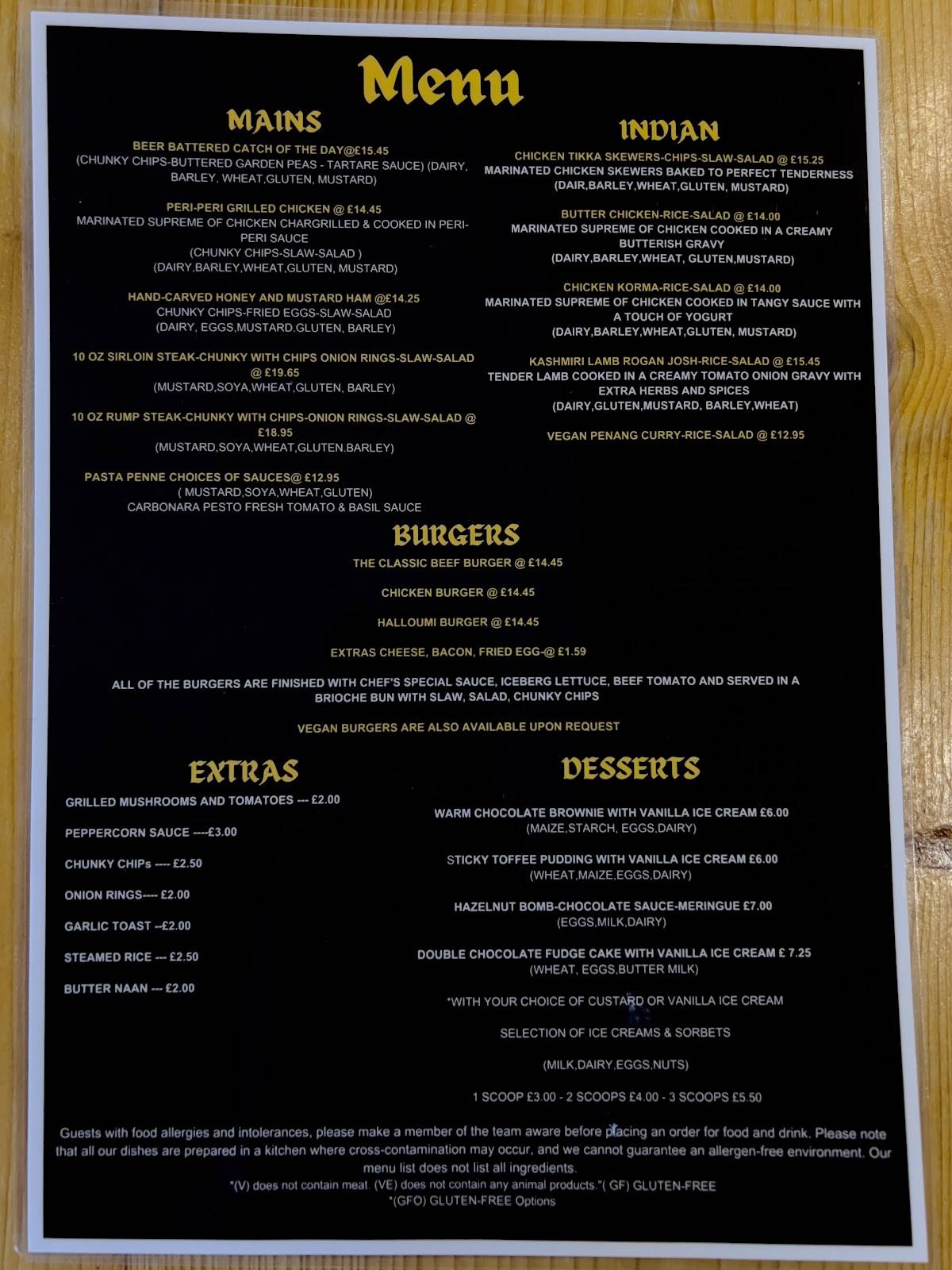 Menu at Darlington Arms pub & bar, Bristol