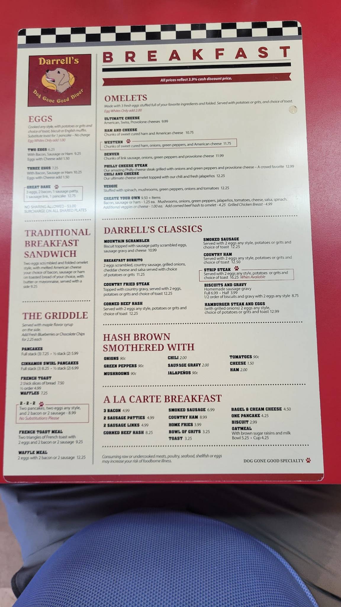 Menu at Darrell's Diner restaurant, Ocala, S Pine Ave