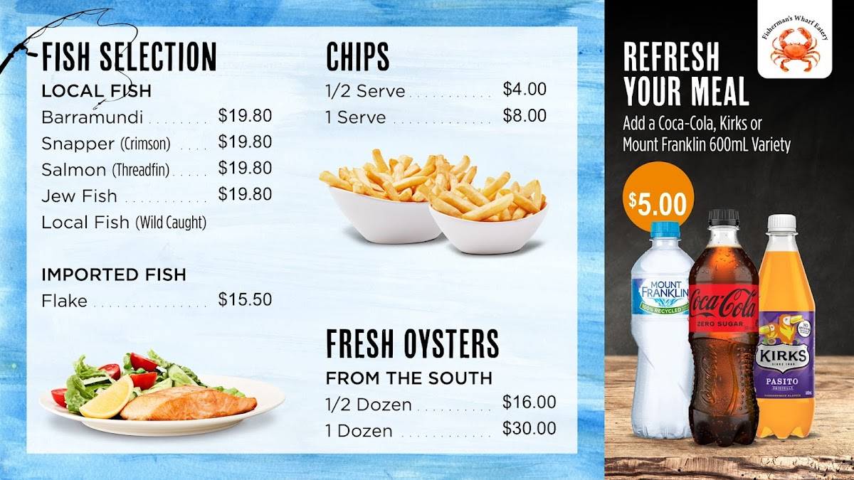 Menu at Darwin Fisherman's Wharf Eatery restaurant, Darwin City