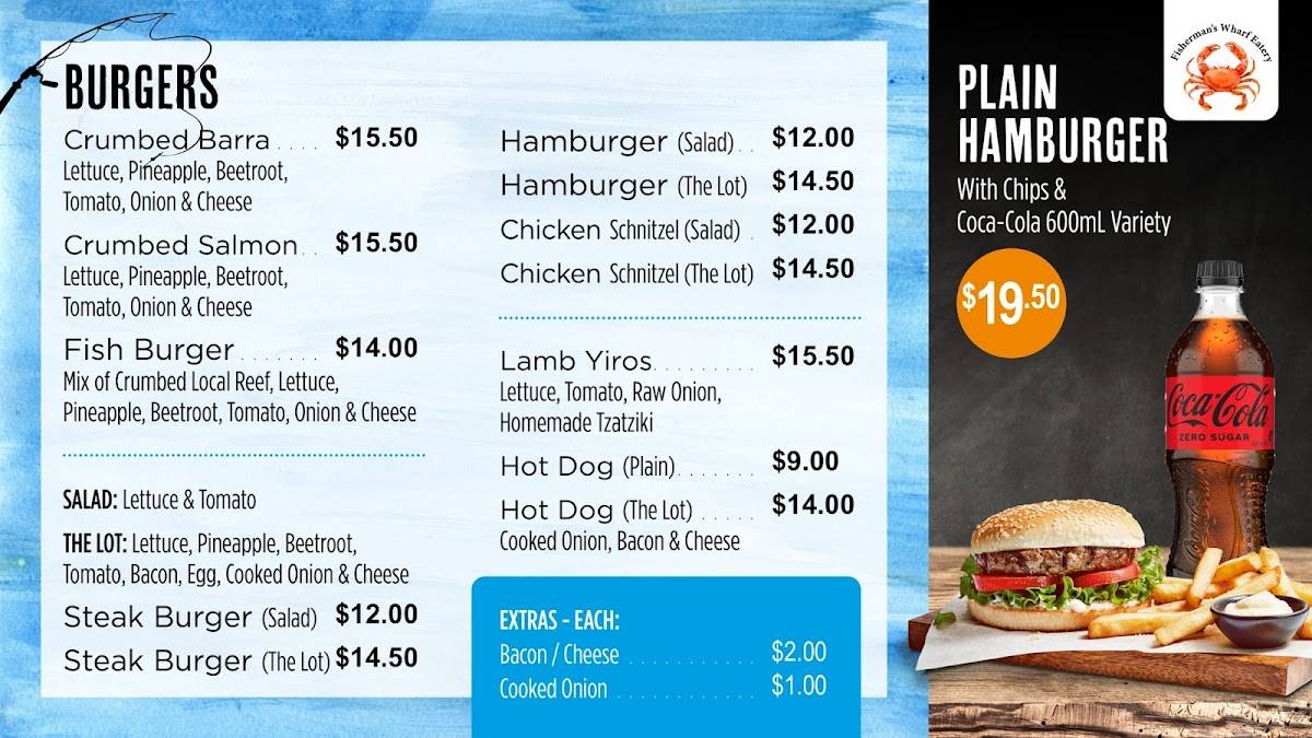 Menu at Darwin Fisherman's Wharf Eatery restaurant, Darwin City