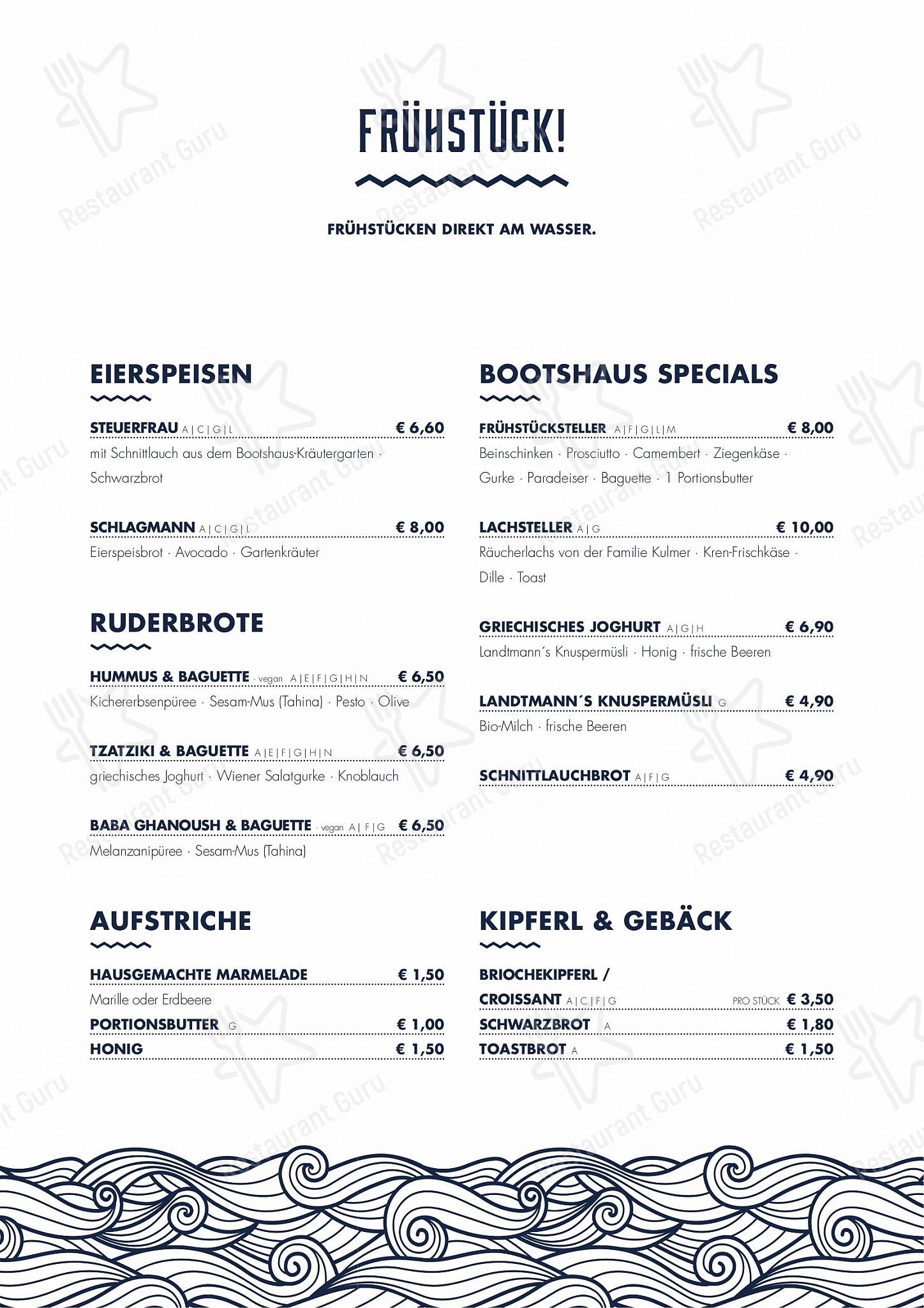 Speisekarte von Das Bootshaus restaurant, Wien, An der unteren Alten ...