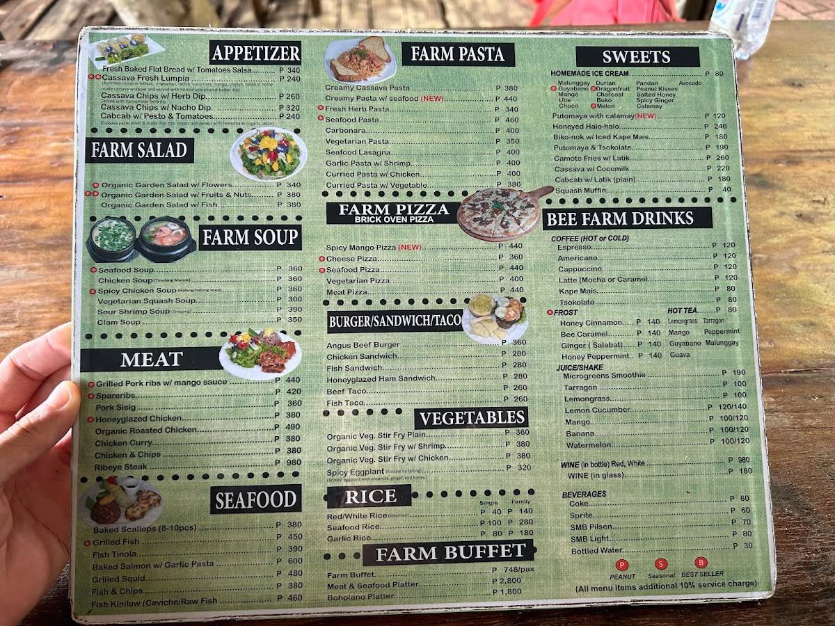 Menu at Bohol Bee Farm restaurant, Dauis