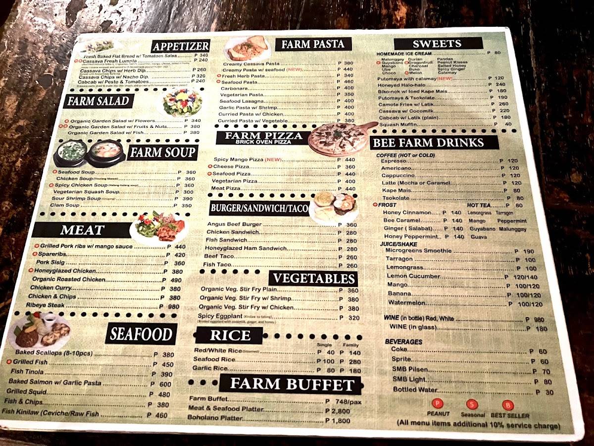 Menu at Bohol Bee Farm restaurant, Dauis