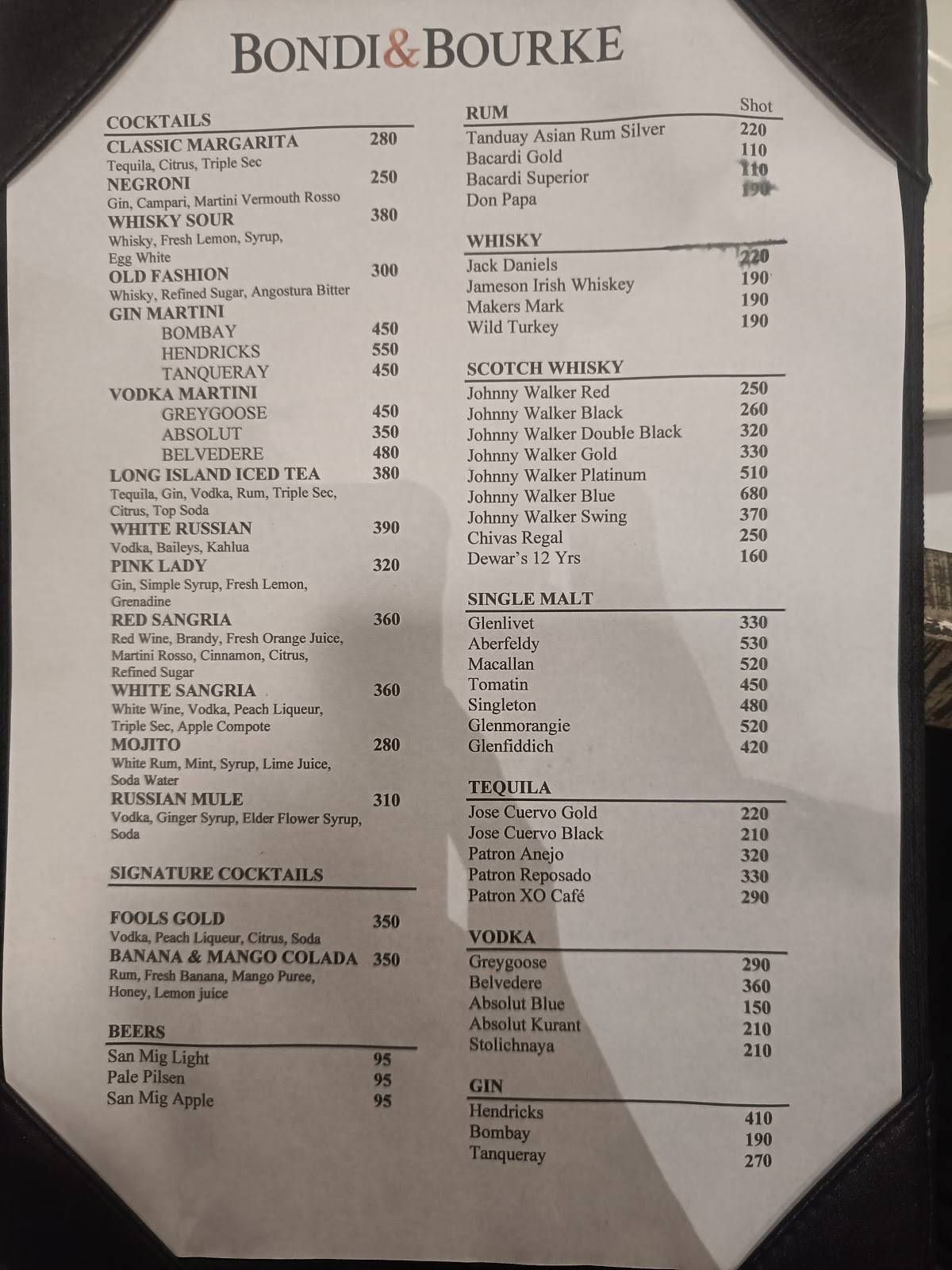 Menu at Bondi&Bourke Davao restaurant, Davao City