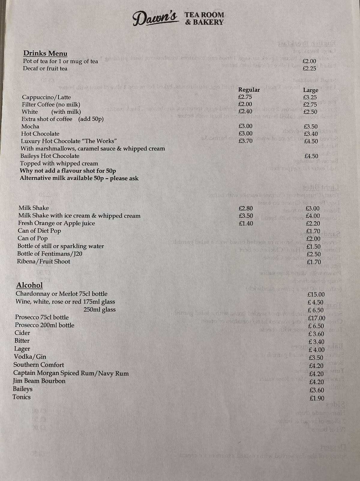 Menu at Dawn's Tea Rooms & Bakery, Preesall