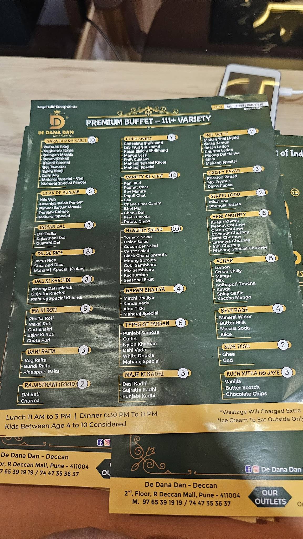 Menu at De Dana Dan Restaurant Baner, Pune