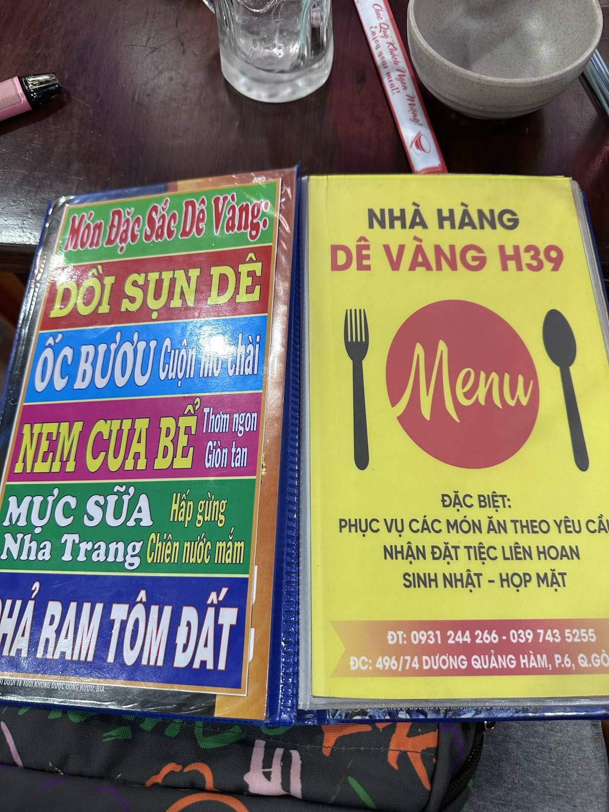 Menu at Dê vàng H39 restaurant, Ho Chi Minh City