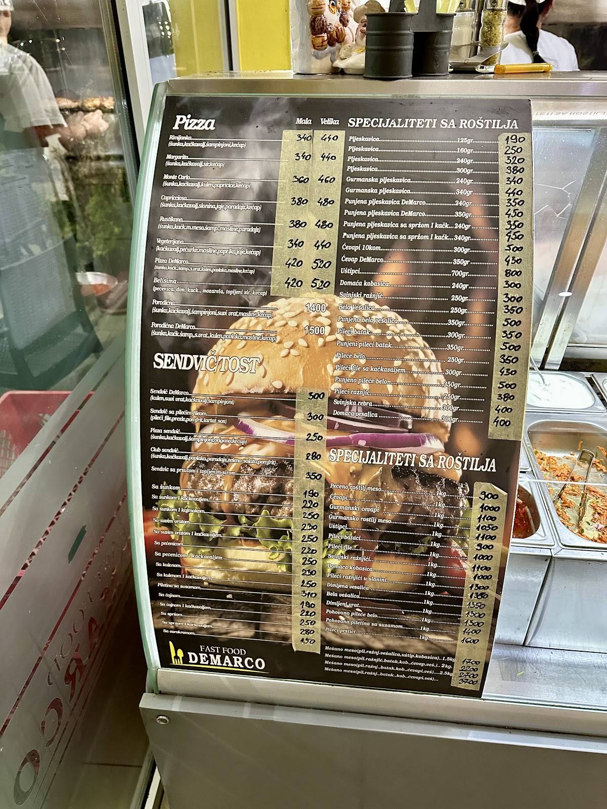 Menu at DeMarco restaurant, Bratmilovce