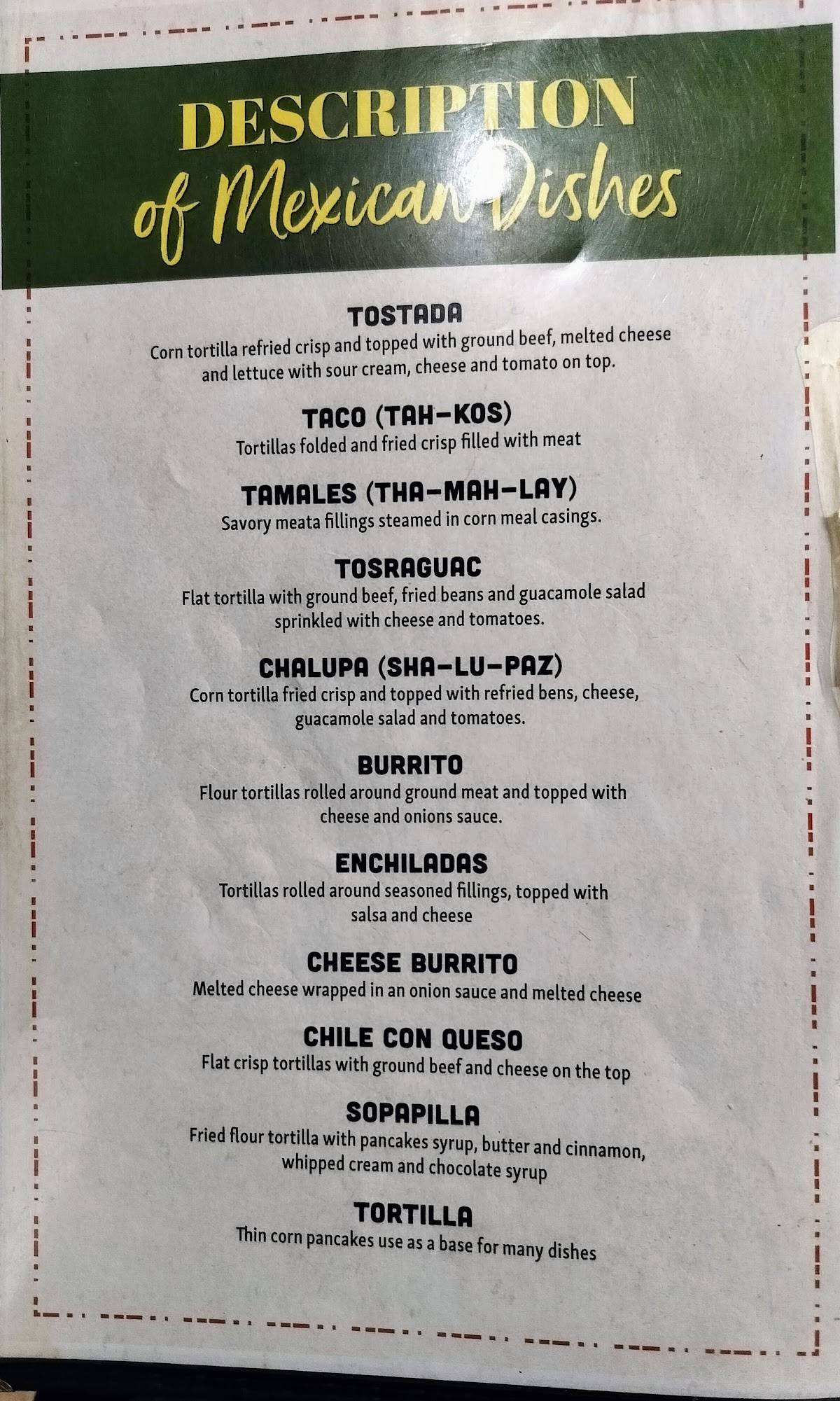 Menu at Los Mayas Mexican Restuarant restaurant, DeRidder, 804 N Pine St