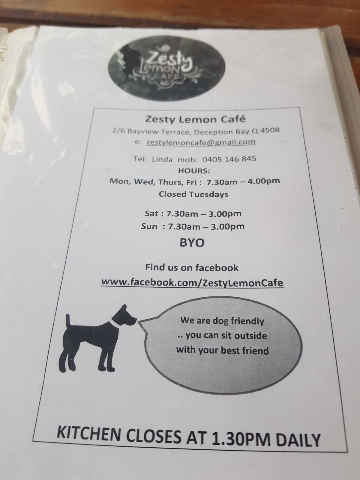 Menu at Zesty Lemon Cafe, Deception Bay