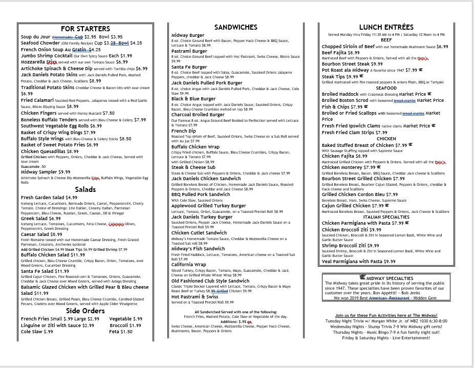 Menu at Dedham Midway Restaurant, Dedham
